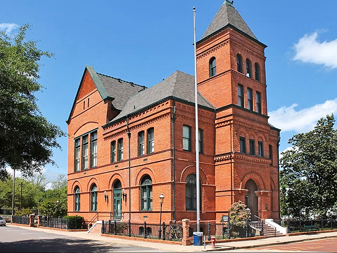 The Jefferson Historical Museum's striking red brick architecture stands as a testament to an era when public buildings were designed to inspire.