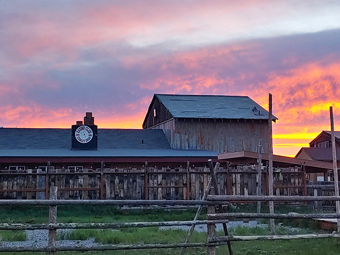 Sunset paints the Stanley sky like nature's own Broadway show, turning rustic buildings into silhouettes worthy of a country music album cover.
