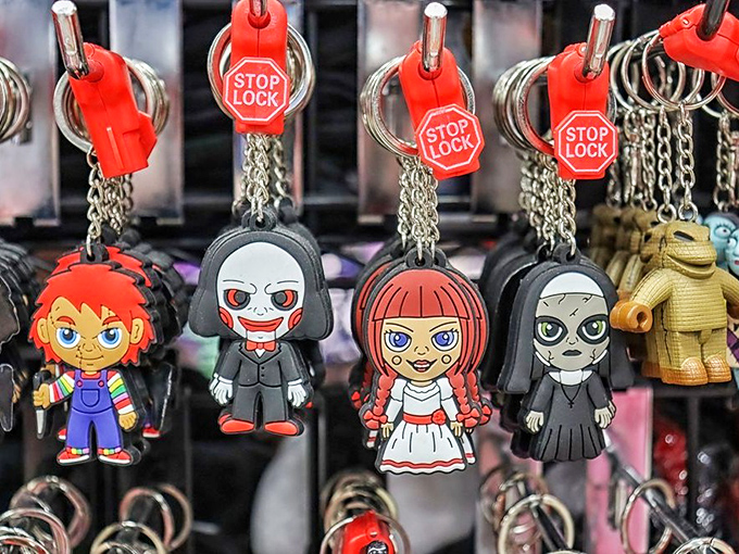 Horror movie keychains that let you carry Chucky wherever you go. Because nothing says "don't mess with my keys" quite like a miniature murderer.