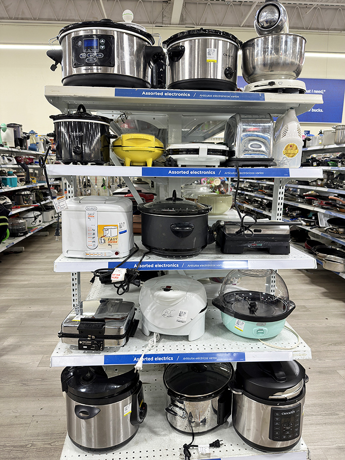 From slow cookers to rice makers, this shelf represents someone's kitchen upgrade becoming your culinary opportunity.