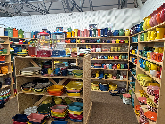 A Fiestaware rainbow that would make Martha Stewart weep with organizational joy. Somewhere in this technicolor dishware explosion is the exact piece your collection is missing. 