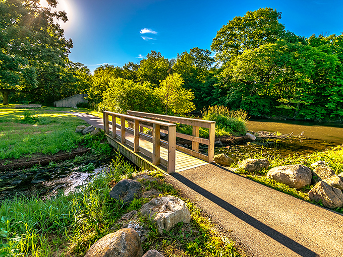 This wooden footbridge at Knoch Knolls Park practically begs you to play Poohsticks or contemplate life's mysteries while dangling your feet over the edge.