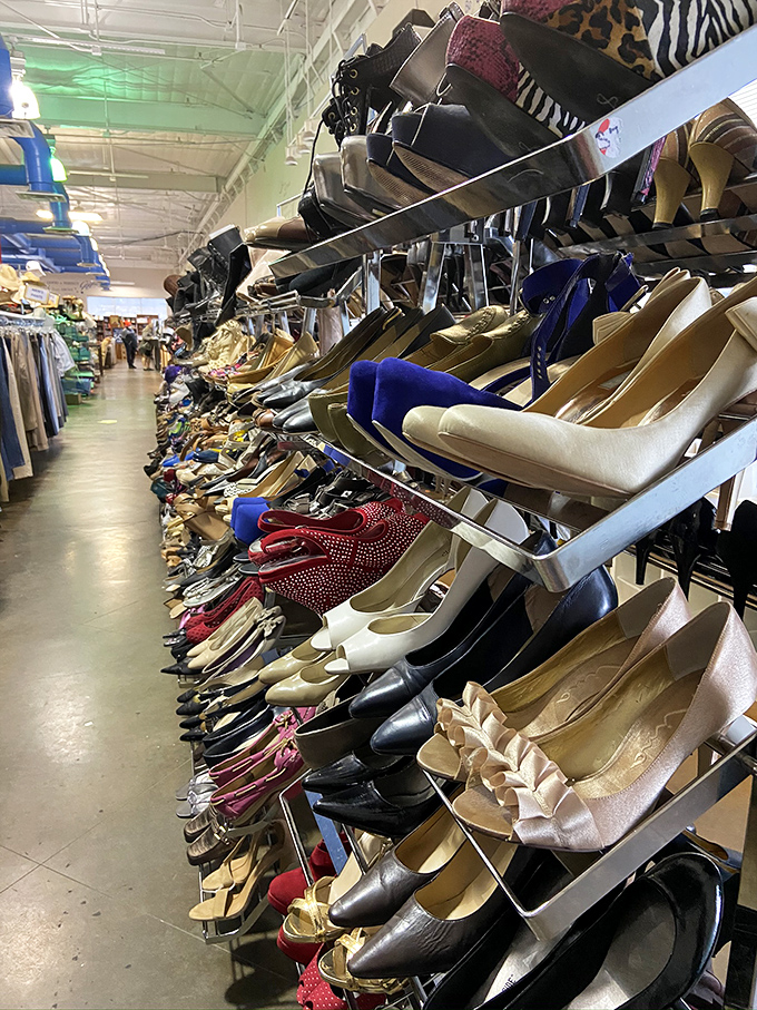 Cinderella had one fairy godmother; you've got an entire wall of potential glass slippers. From practical flats to party-ready heels, footwear heaven awaits.
