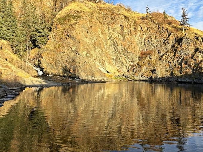 Golden hour transforms this hidden cove into nature's perfect reflection pool. If Narcissus had discovered this spot, Greek mythology would have ended very differently.