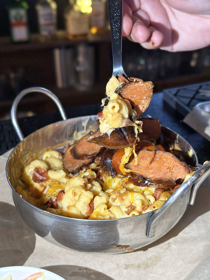 Loaded mac and cheese topped with brisket proves that some food combinations are simply meant to be together.