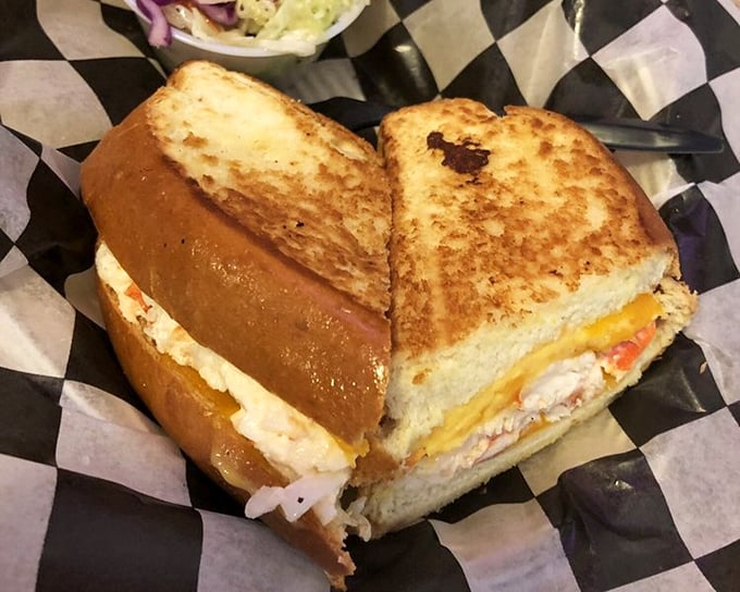 The legendary lobster grilled cheese in all its golden-brown glory. Two cheeses embrace chunks of lobster in what can only be described as a seafood love story.