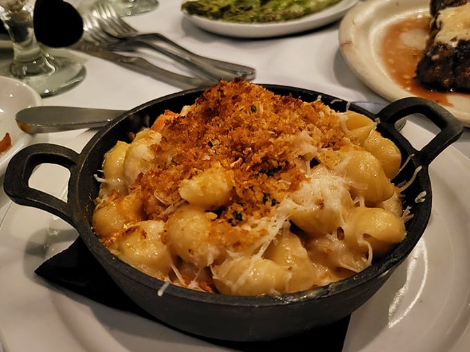 Mac and cheese grows up and goes to finishing school in this cast iron skillet of gooey, golden, crumb-topped decadence.