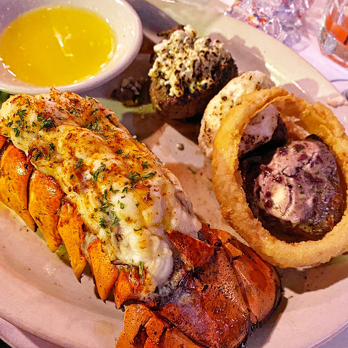 Surf meets turf in perfect harmony&mdash;a buttery lobster tail alongside a filet that makes you wonder why you'd ever order anything else.