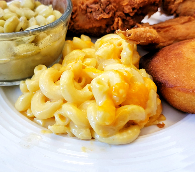 Mac and cheese that doesn't just sit on the plate &ndash; it poses, showing off that perfect cheese-pull potential with every forkful.