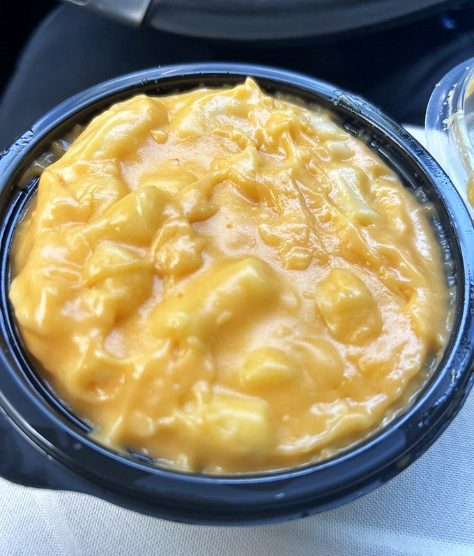 Mac and cheese so gloriously yellow and creamy it could make the sun jealous. Comfort food that speaks the universal language of "more please."