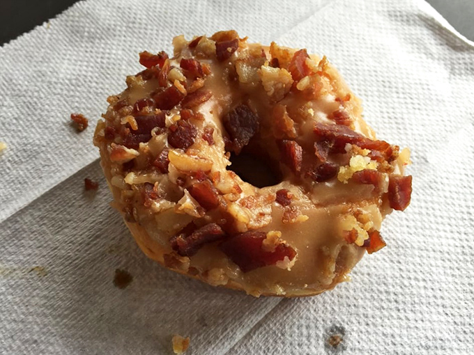 The maple bacon donut: proof that breakfast foods were meant to join forces, creating a sweet-savory alliance that changes lives one bite at a time.