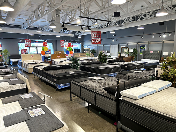 Who knew shopping for mattresses could be so dreamy? This showroom offers the chance to rest between shopping sprints while contemplating your next big-ticket bargain.