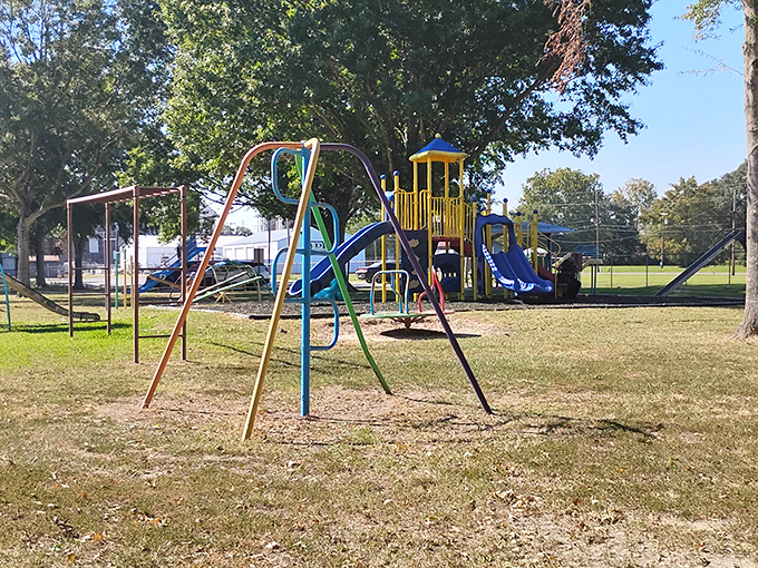 Mauboules Park offers simple pleasures with colorful playground equipment. Where grandkids can burn energy while grandparents preserve theirs&mdash;and their retirement funds.