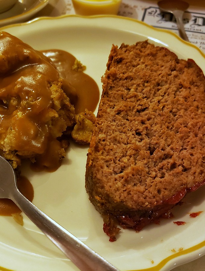 Meatloaf that would make your mother both jealous and proud, served with gravy that demands to be sopped up with every last crumb.