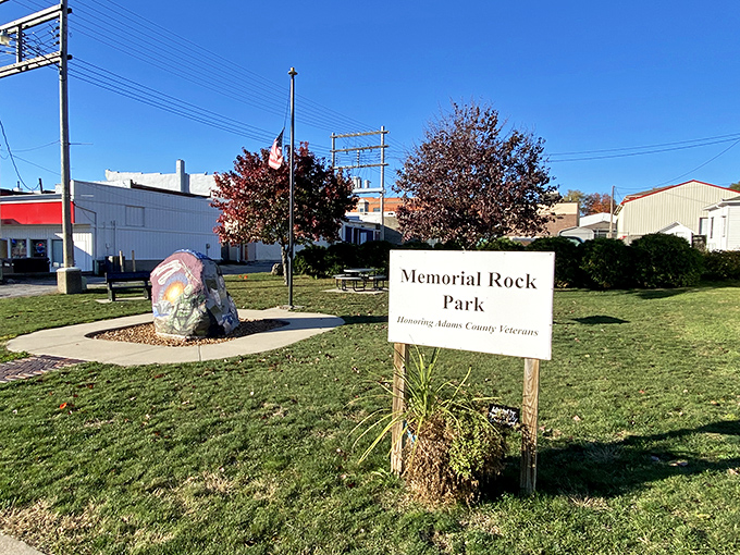 Memorial Rock Park honors Adams County veterans with quiet dignity&mdash;a reminder that small towns often give the most to national service.