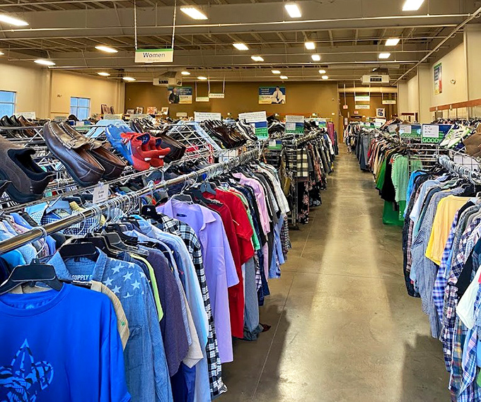 The men's clothing section stretches as far as the eye can see. More dress shirts than a Wall Street convention, all priced less than your morning latte habit.