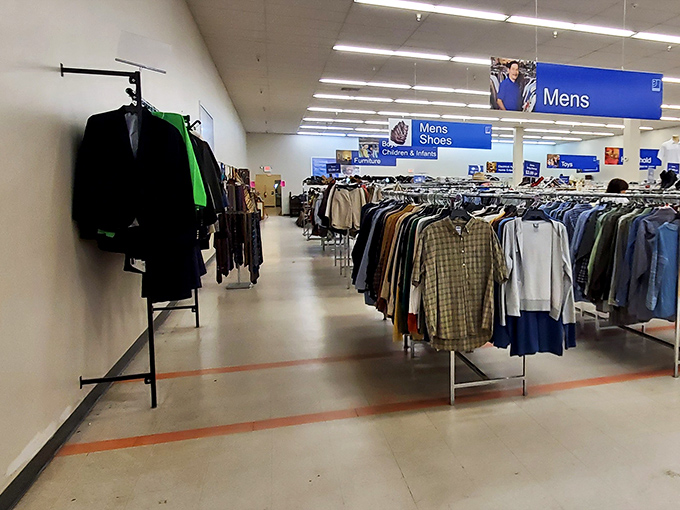 The men's department stretches like a sea of possibility. That suit jacket might have attended a wedding or two, but it's ready for yours.