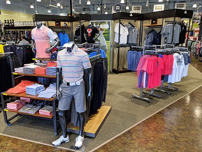 Mannequins dressed better than most of us on casual Friday. The colorful polo display practically screams, "Summer isn't canceled this year!"