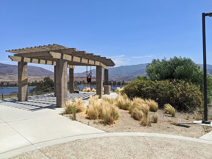 This pergola at Mountain Hawk Park frames Otay Lake views that would cost triple in La Jolla but come standard in budget-friendly Chula Vista.