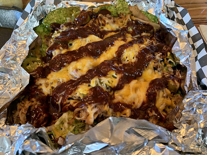Broccoli has never been so lucky. Smothered in cheese and BBQ sauce, these nachos prove vegetables can have fun too if they hang with the right crowd.