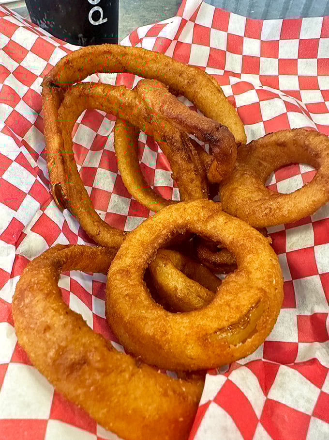 Golden, crispy onion rings that crunch like autumn leaves, except these leaves make you happier than raking ever could.