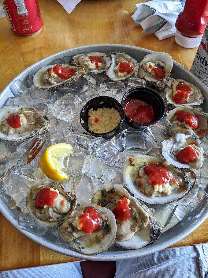 These oysters aren't just served; they're presented on ice like the crown jewels of the Chesapeake Bay.