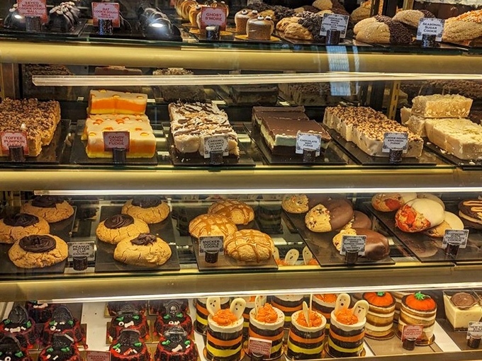 Dessert display cases that would make Marie Antoinette say, "Forget cake, let them eat these instead!" Each square is a miniature masterpiece waiting to be devoured.