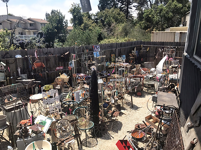 The outdoor treasure garden&mdash;where rusty gold basks in California sunshine. One person's "needs tetanus shot" is another's "perfect patio accent."