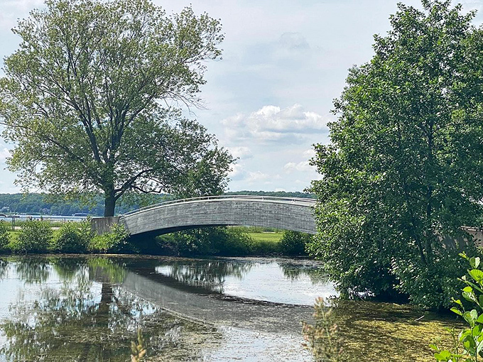 Engineering meets enchantment at this curved bridge, where crossing feels like stepping into a storybook version of Wisconsin's natural beauty.