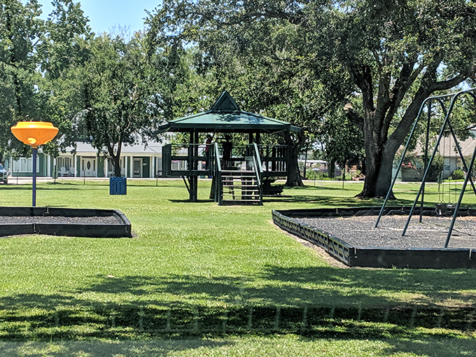 Peltier Park offers gazebos, playgrounds, and green spaces where grandkids burn energy while grandparents conserve theirs.