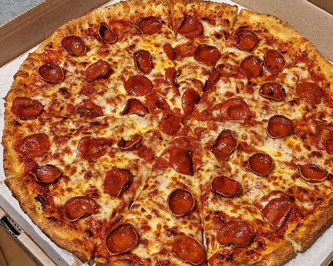 This pepperoni pizza doesn't just have toppings &ndash; it has a constellation of perfectly crisped pepperoni discs creating a meaty Milky Way.