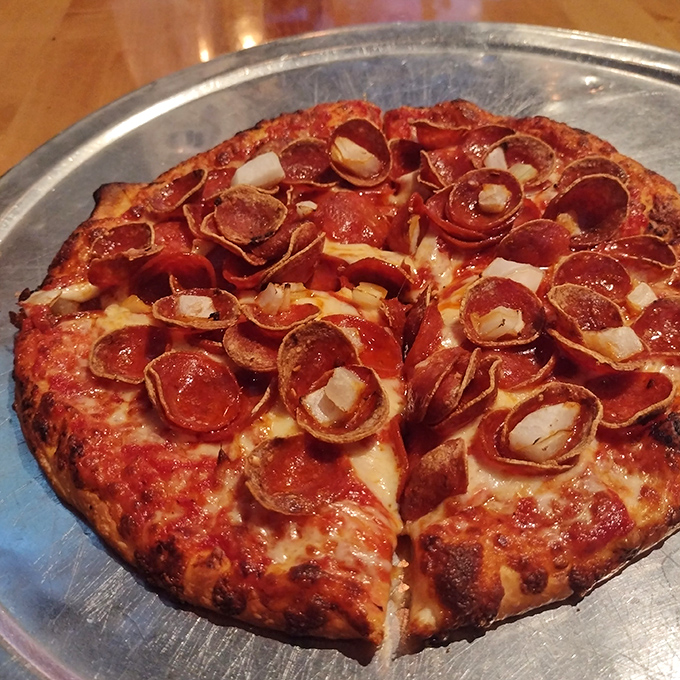 Pizza perfection with curled pepperoni cups that collect tiny pools of flavor. Like little flavor hot tubs for your taste buds to swim in.