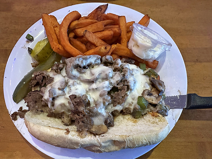 A Philly cheesesteak that would make Rocky himself climb those famous steps for seconds, complete with perfectly golden sweet potato fries.