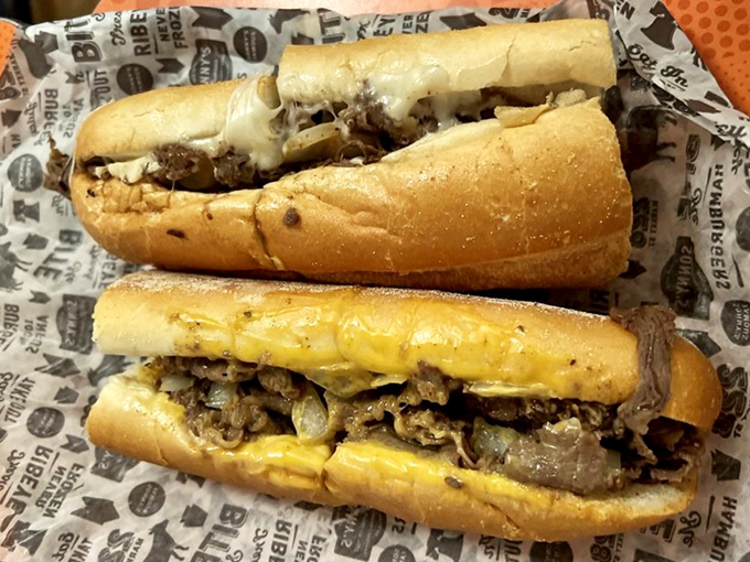 The classic Philly debate in one image: provolone or Whiz? Either way, that ribeye is the real star of this sandwich show.