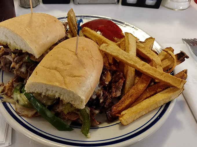 This Philly cheesesteak doesn't need Philadelphia's approval &ndash; tender beef, melted cheese, and peppers create a sandwich worth crossing state lines for.