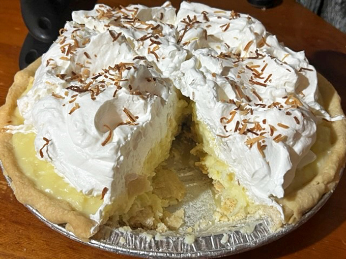 This coconut cream pie doesn't just have a mile-high meringue &ndash; it has its own zip code and possibly its own weather system. 