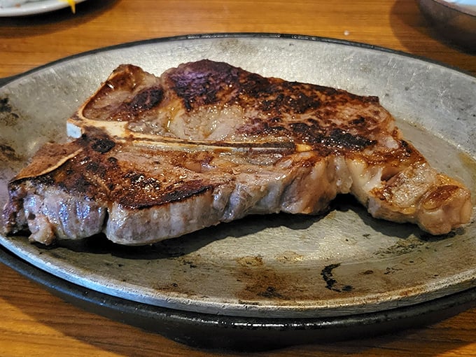The T-bone: nature's way of saying "I love you." This beautiful specimen has been cooking since the Eisenhower administration&mdash;and I mean that as a compliment.