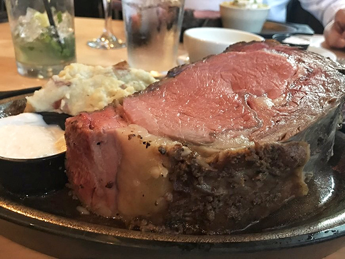 Prime rib so perfectly pink, it could make a flamingo jealous of its color coordination.