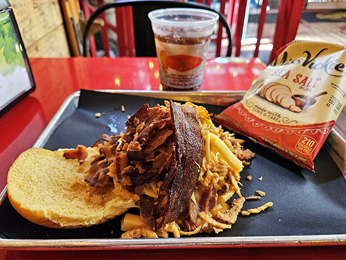 This isn't just lunch&mdash;it's an architectural marvel of smoked meat, melted cheese, and golden bread that would make Frank Lloyd Wright hungry.