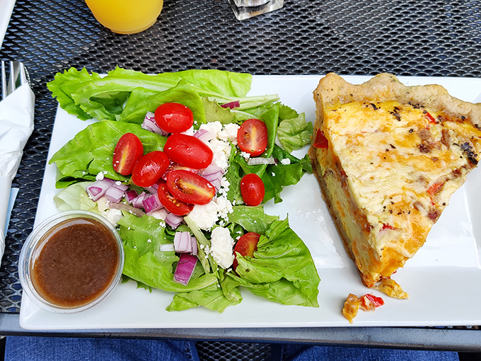 A slice of quiche that puts store-bought versions to shame. That golden crust and fluffy interior deserve their own Pennsylvania heritage marker.