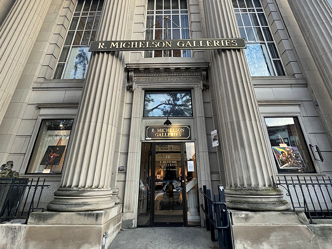 R. Michelson Galleries stands like a Roman temple to art, except instead of togas, visitors wear sensible New England sweaters.