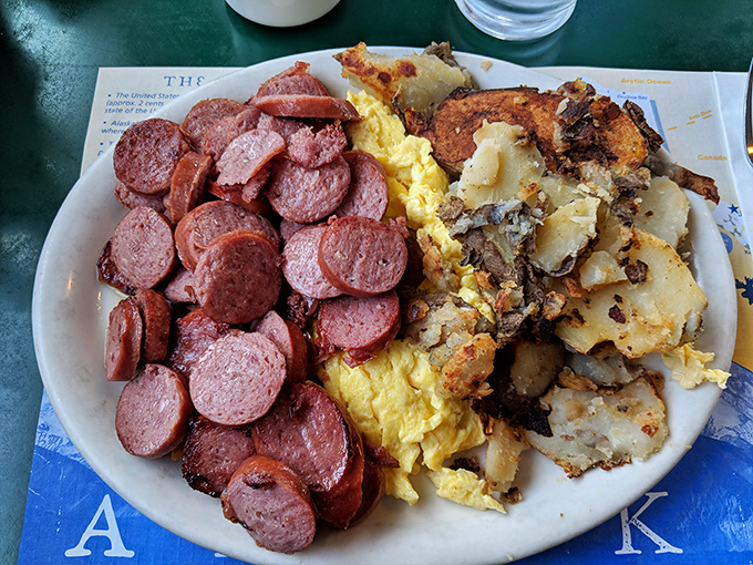 Reindeer sausage, scrambled eggs, and home fries&mdash;a plate so hearty it could fuel an entire day of dog sledding or, more likely, a serious afternoon nap.