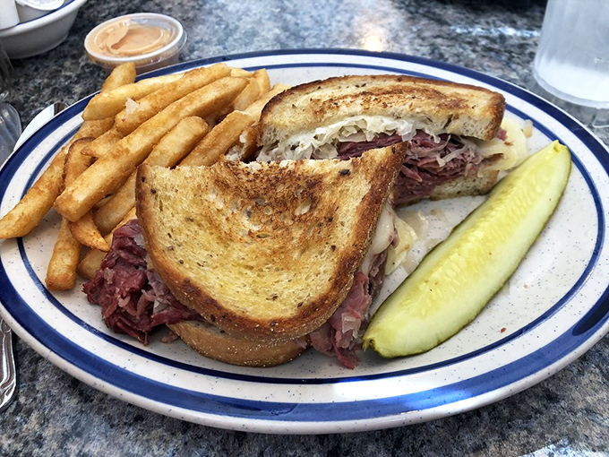 This Reuben doesn't need a fancy introduction – just corned beef, sauerkraut, and Swiss in perfect harmony with grilled rye.