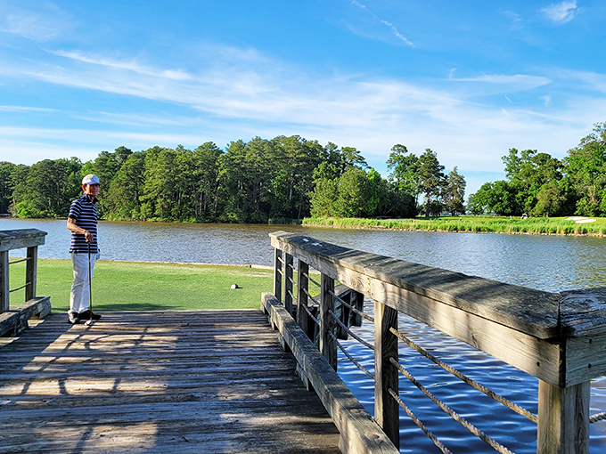 Wooden docks and peaceful waters invite contemplation at River Marsh Golf Club, where retirees trade city stress for waterfront serenity.