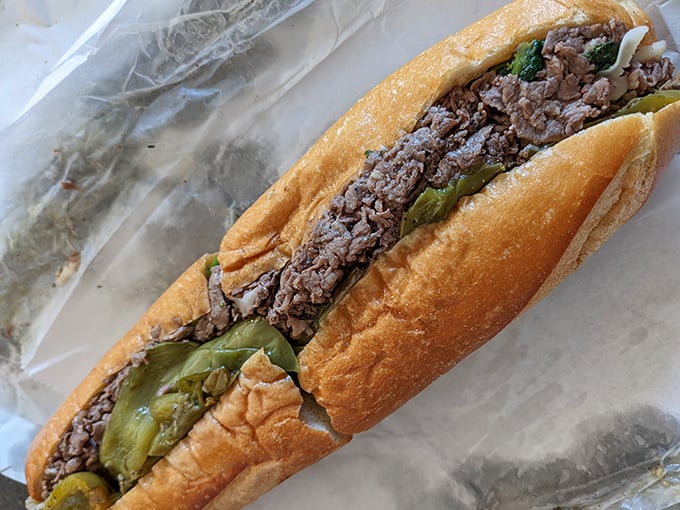 The roast beef and green peppers create a harmony of flavors that would make Mozart jealous. The crusty roll provides the perfect stage.