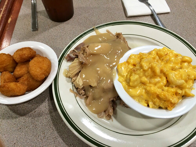Turkey dinner that looks like Norman Rockwell himself plated it&mdash;complete with mac and cheese that's practically glowing with cheesy promise.
