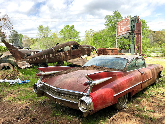 The quintessential American dream, parked forever. This Cadillac's magnificent tail fins recall an era when cars weren't just transportation&mdash;they were statements.