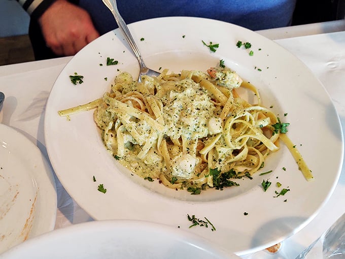 Seafood fettuccine that would make Neptune himself swim to Pennsylvania just for a forkful of this creamy delight.