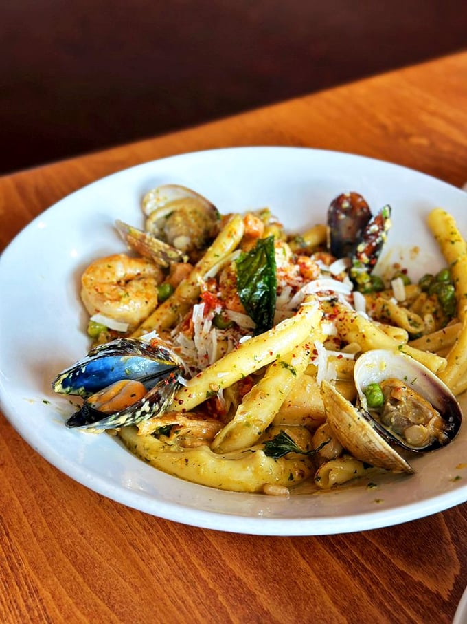 This seafood pasta isn't just a dish, it's a Mediterranean vacation that somehow found its way to the Pacific Northwest.