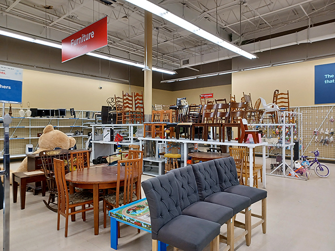 Furniture shopping that won't require a second mortgage. That blue sofa has stories to tell, and it's ready to hear yours.
